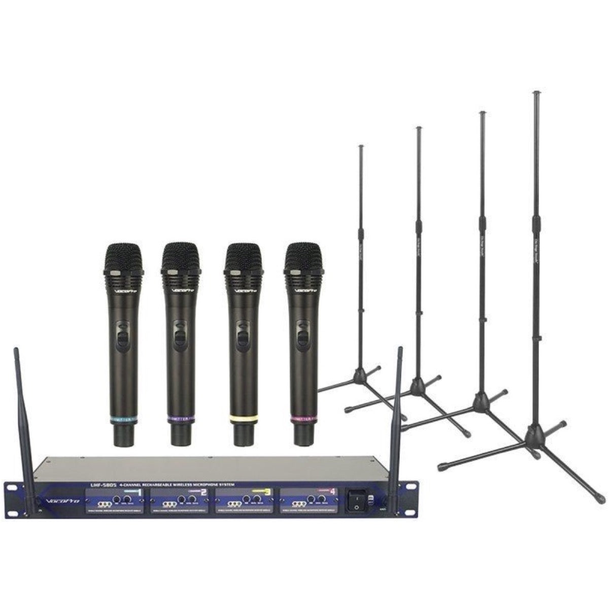 VocoPro UHF-5805 4-Channel Rechargeable Handheld Wireless Microphone S ...
